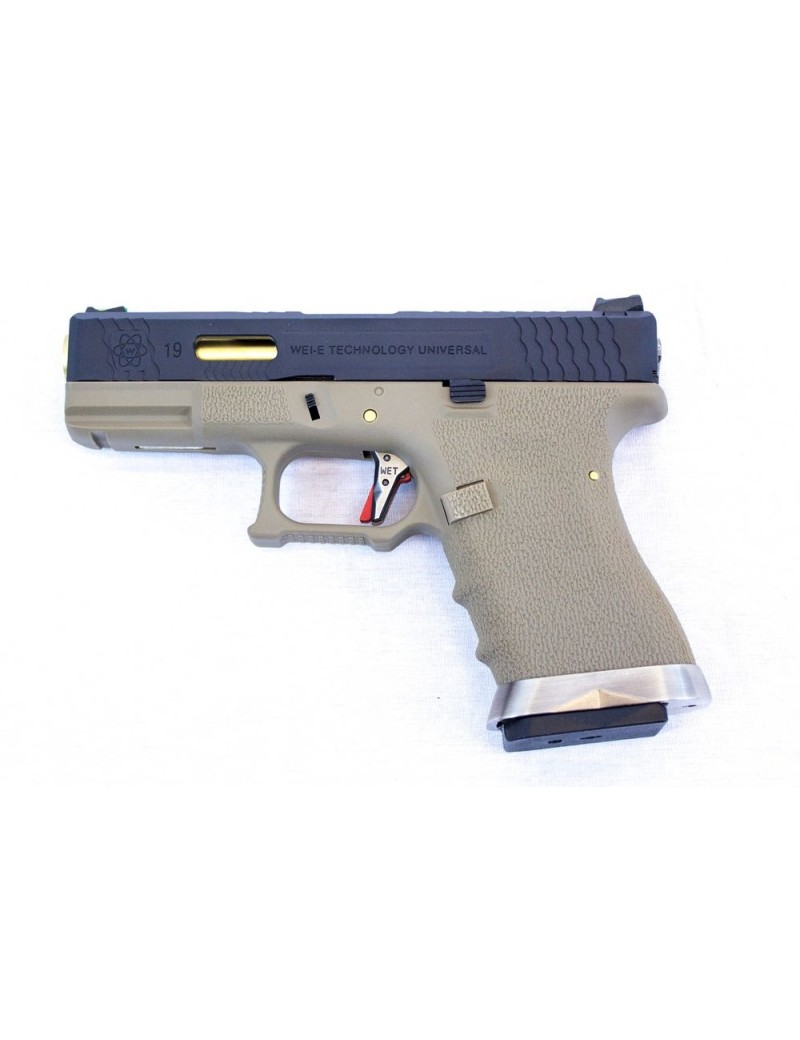 WE EU19 G19 E-Force GBB - Black, Tan with Gold Barrel