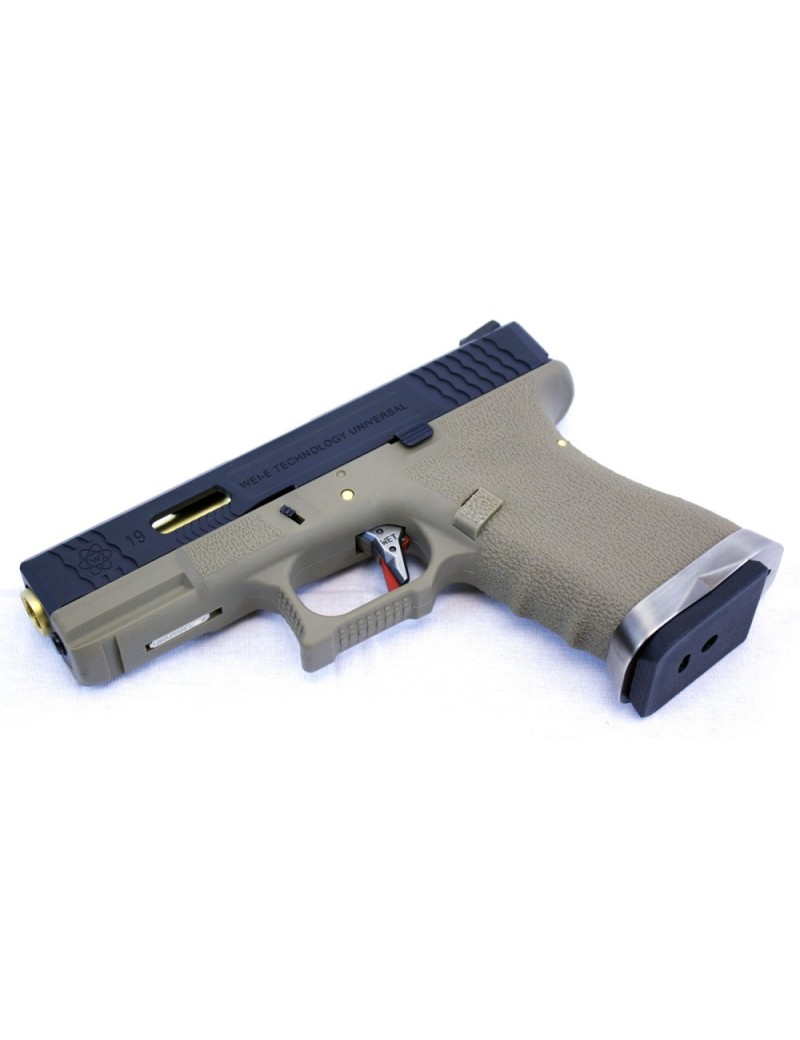 WE EU19 G19 E-Force GBB - Black, Tan with Gold Barrel